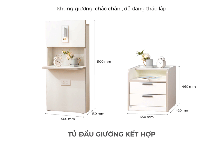 Giường ngủ E.Excel H1 + 2 Tab giường